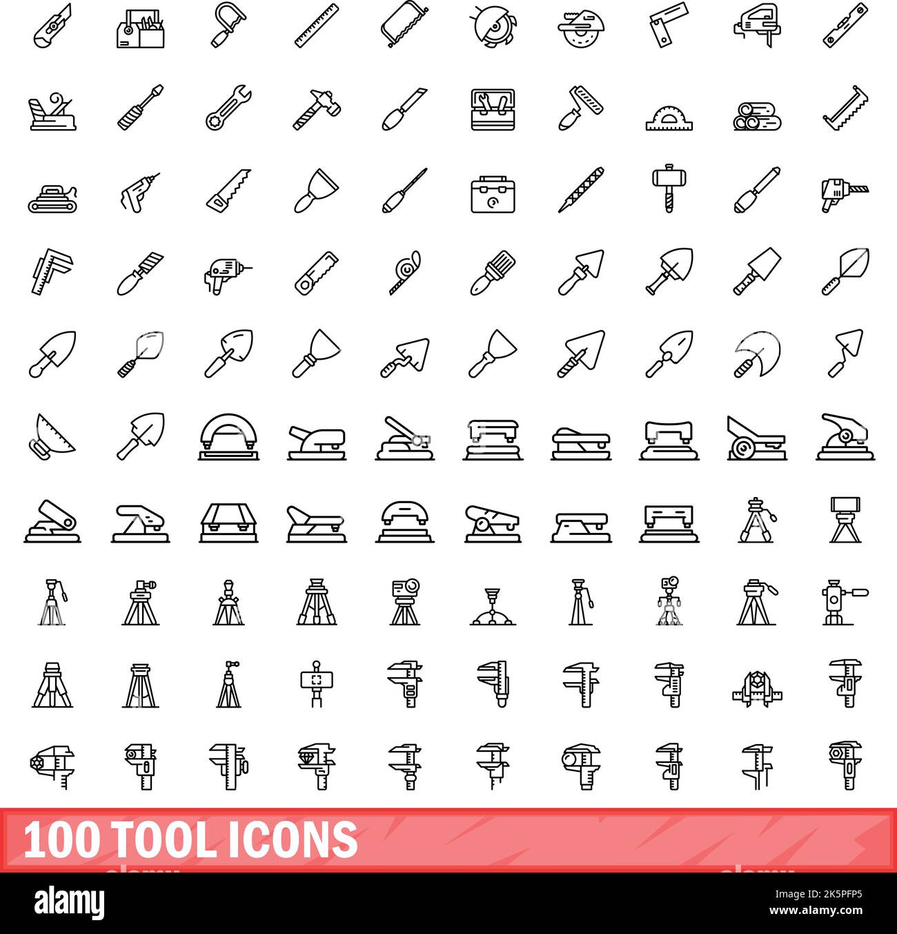 100 tool icons set. Outline illustration of 100 tool icons vector set ...
