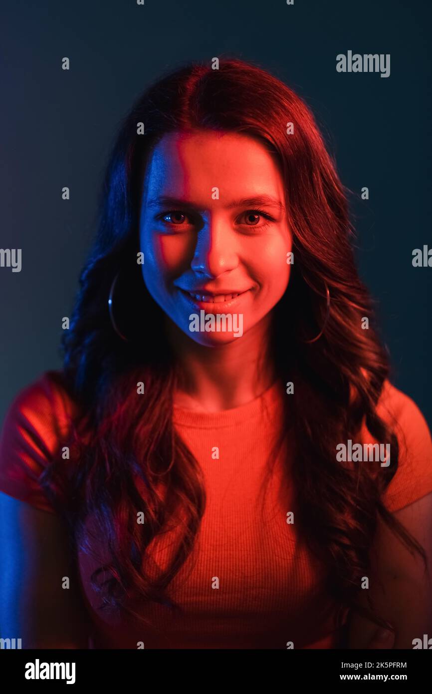 color light portrait modern illumination girl neon Stock Photo - Alamy