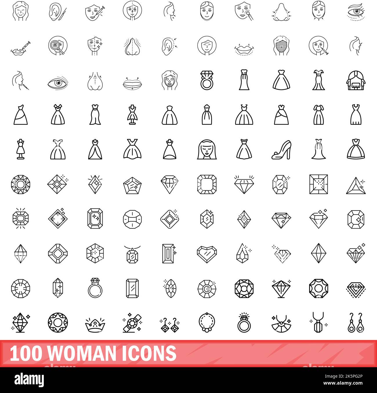 100 woman icons set. Outline illustration of 100 woman icons vector set ...
