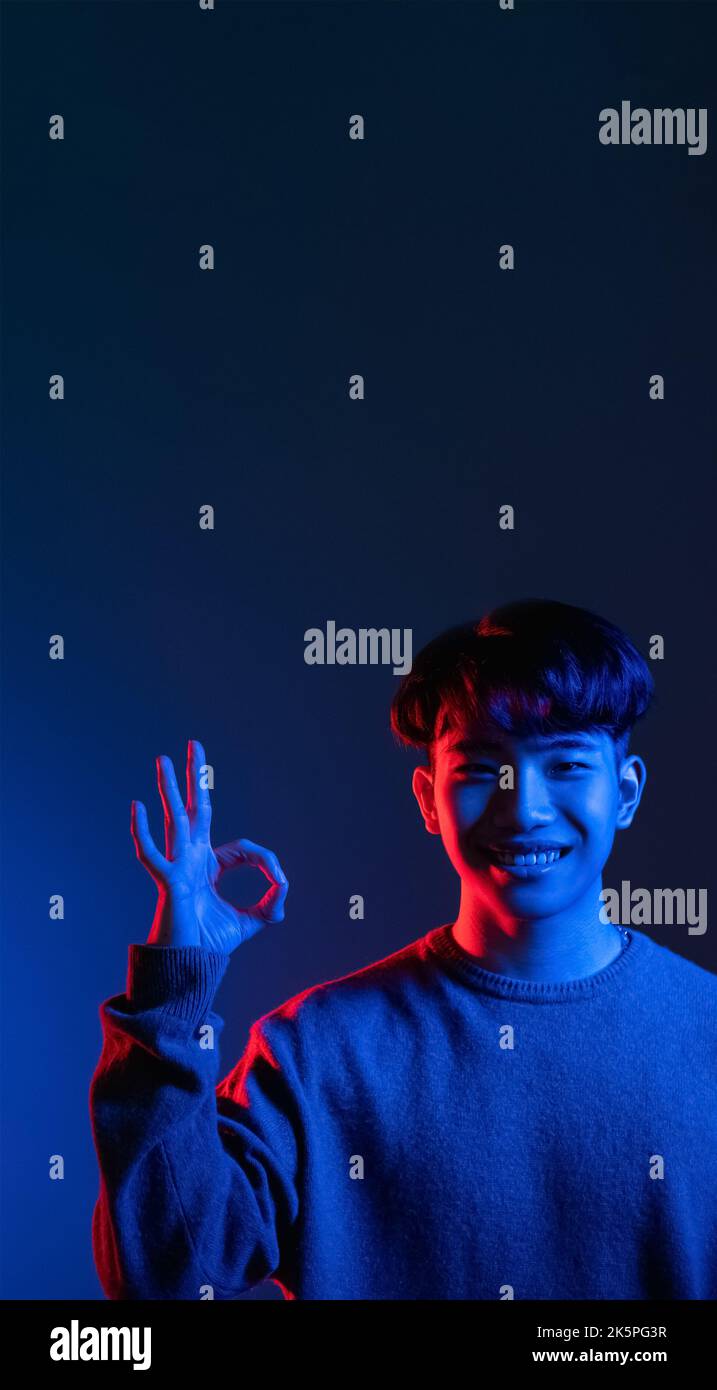 okay sign approving man neon light blue color Stock Photo - Alamy okay sign approving man neon light blue color Stock Photo - Alamy