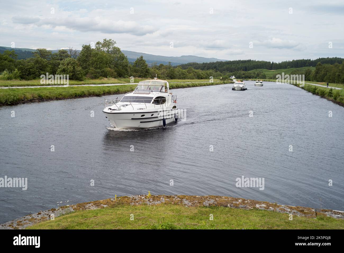Tourist boats on the Caledonian Canal, north of Banavie, Scotland Stock ...