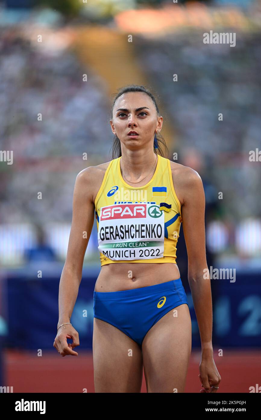 Iryna Gerashchenko participating in the High Jump of the European Athletics Championships in ...