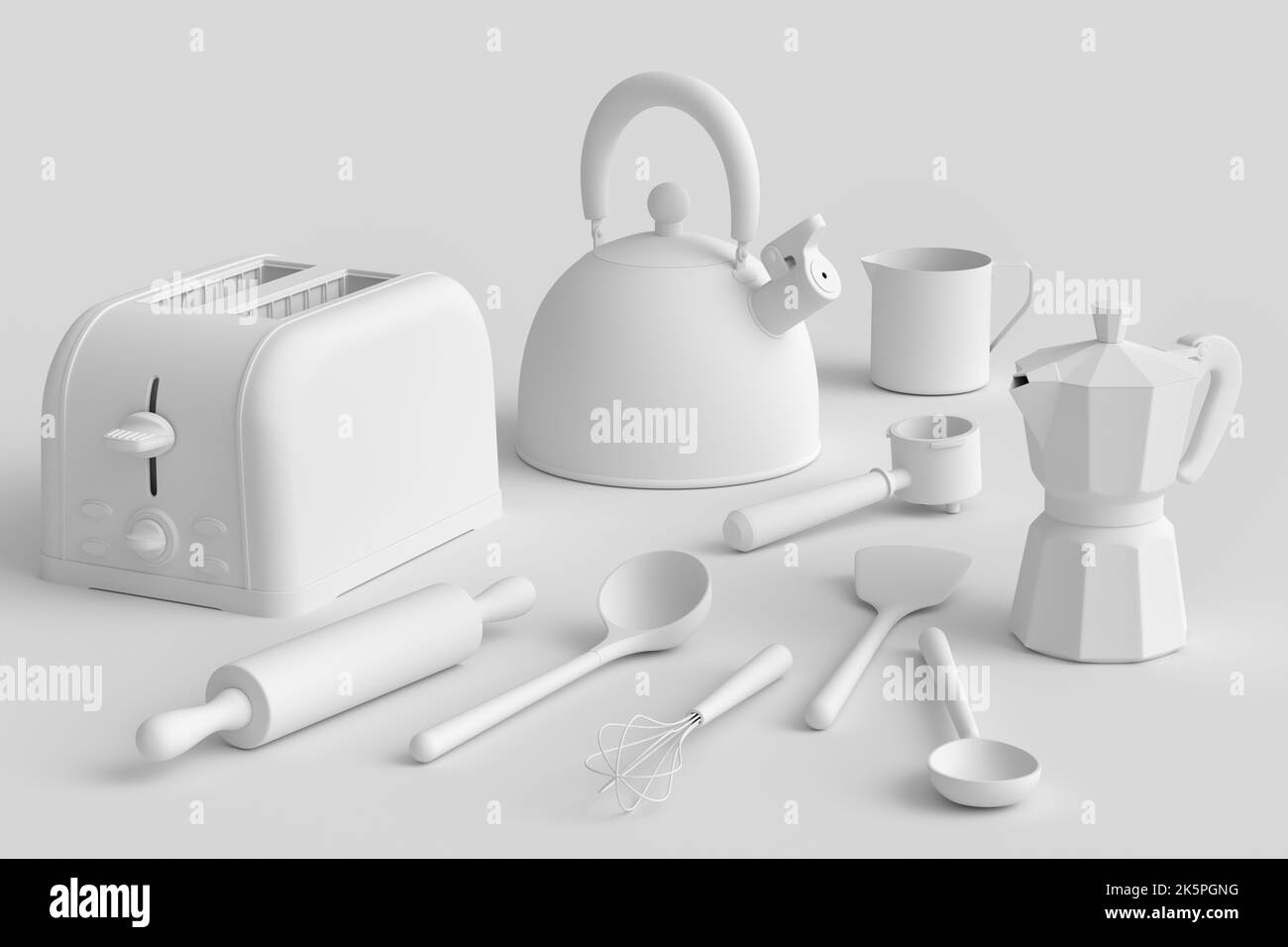 Toaster, kettle, coffeemaker with kitchen utensil for preparation of ...