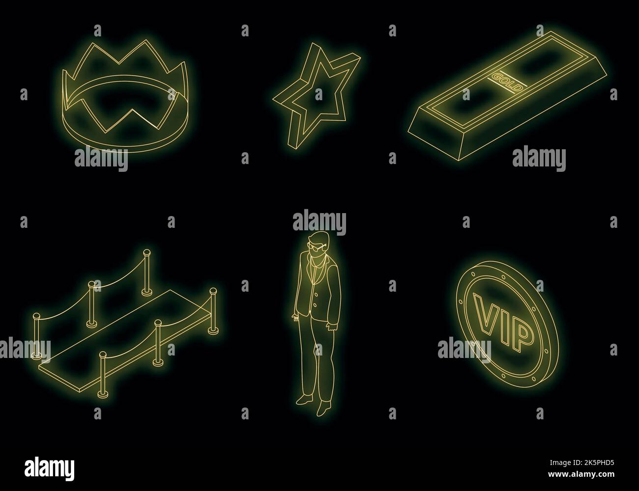 Vip icons set. Isometric set of vip vector icons neon color on black ...