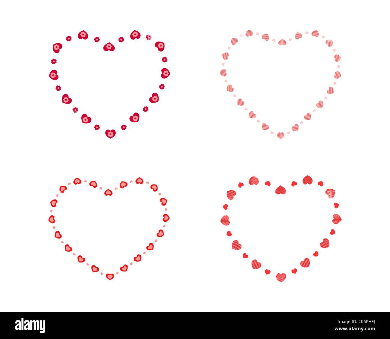 Set of heart shaped frames with hearts and flowers. Collection of ...