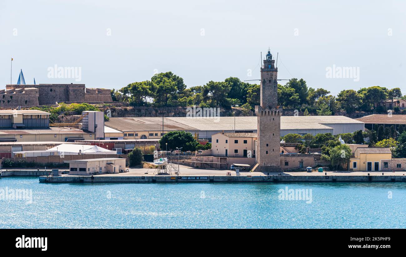 The Porto Pi Lighthouse in Palma harbour on the Balearic Island of ...