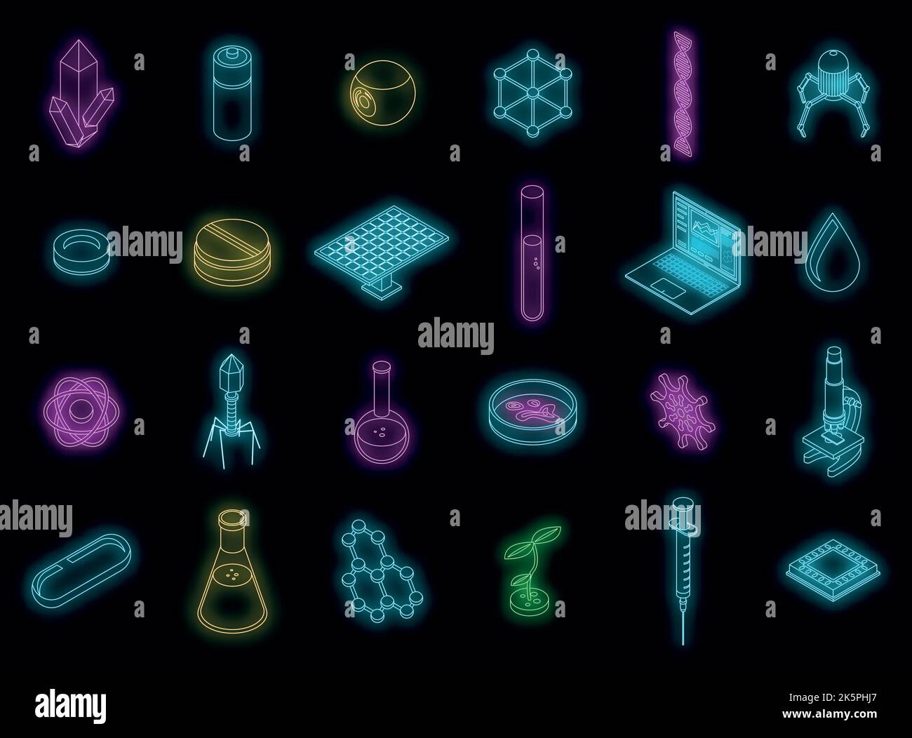 Nanotechnology icons set. Isometric set of nanotechnology vector icons ...