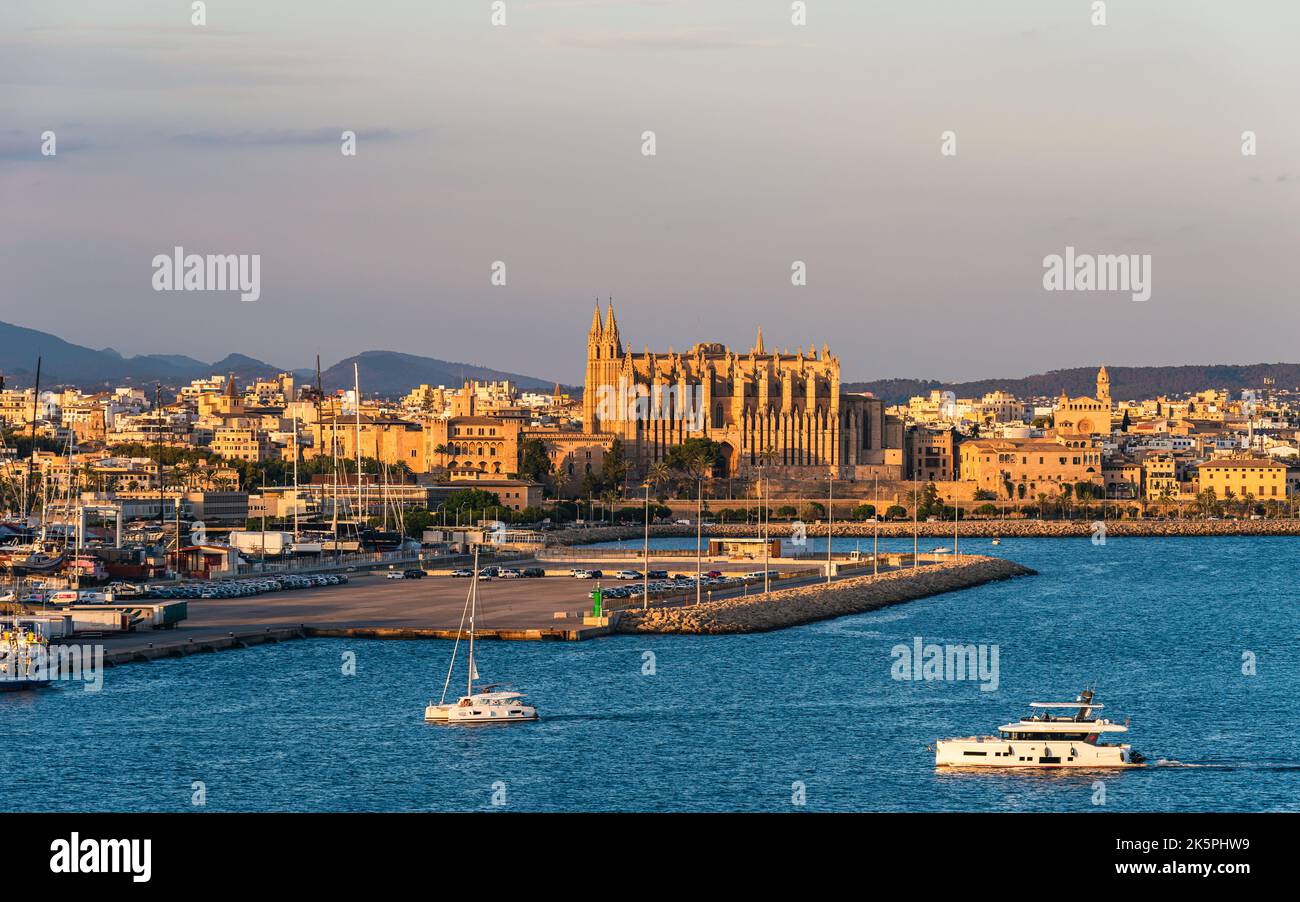 Sunrise over Marina and Port of Palma De Mallorca, Spain Stock Photo ...