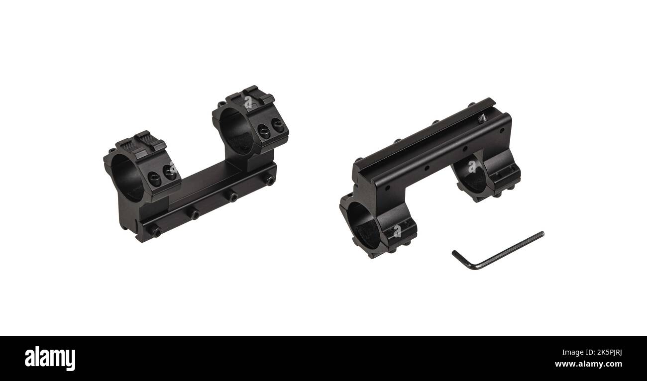 Quick disconnect mount made for holding a scope on a rifle isolated on ...