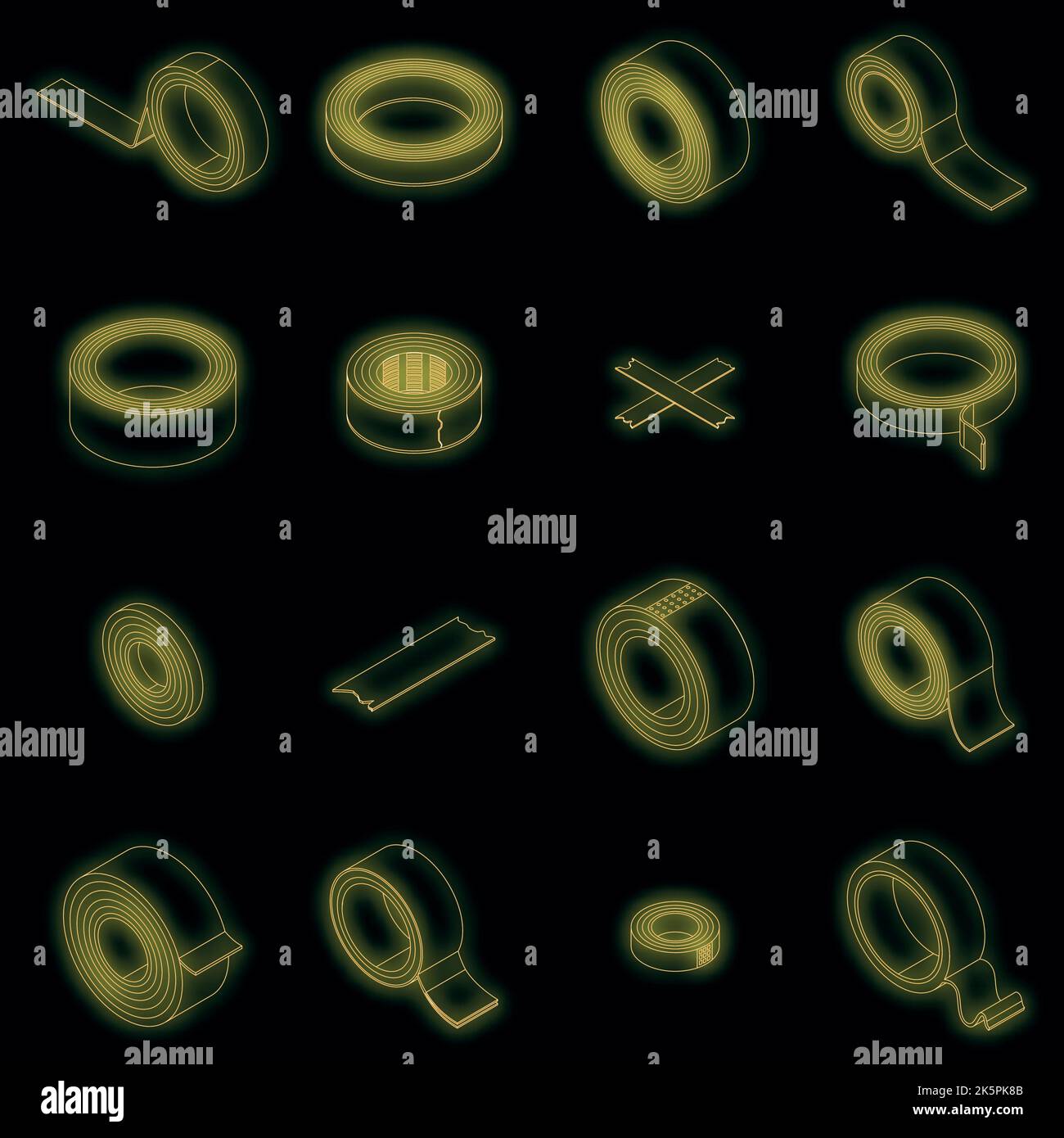 Scotch tape icons set. Isometric set of scotch tape vector icons neon ...