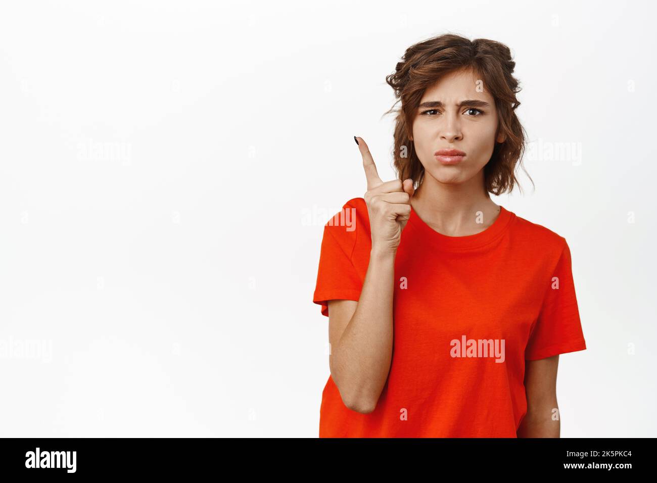 Angry disappointed woman shaking finger, scolding, frowning displeased ...