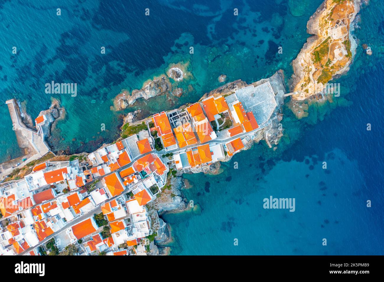 View of Chora town on the beautiful Andros island in Cyclades, Greece ...