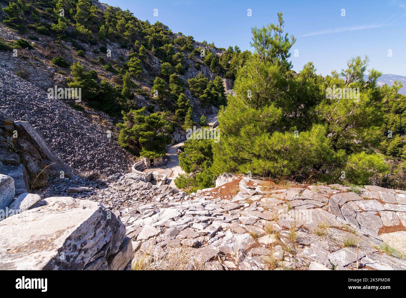 Part of the abandoned Penteli marble quarry in Attika, Greece. Penteli ...