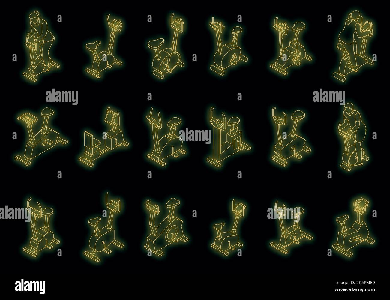 Exercise bike icons set. Isometric set of exercise bike vector icons ...