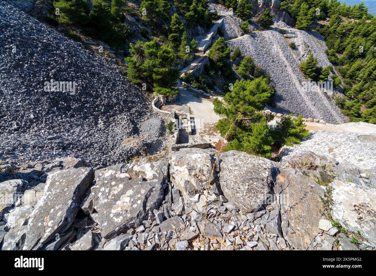 Part of the abandoned Penteli marble quarry in Attika, Greece. Penteli ...