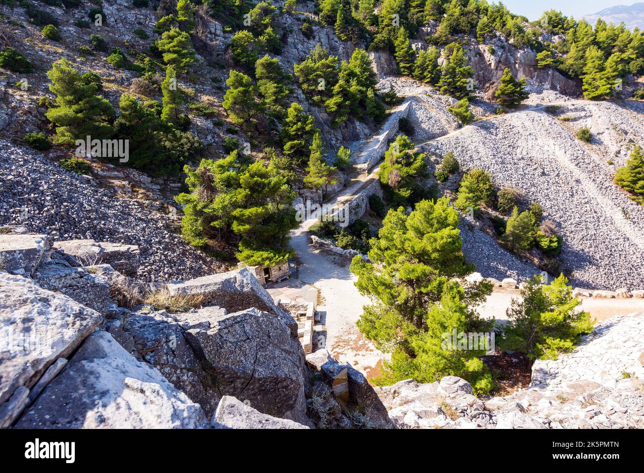 Part of the abandoned Penteli marble quarry in Attika, Greece. Penteli ...