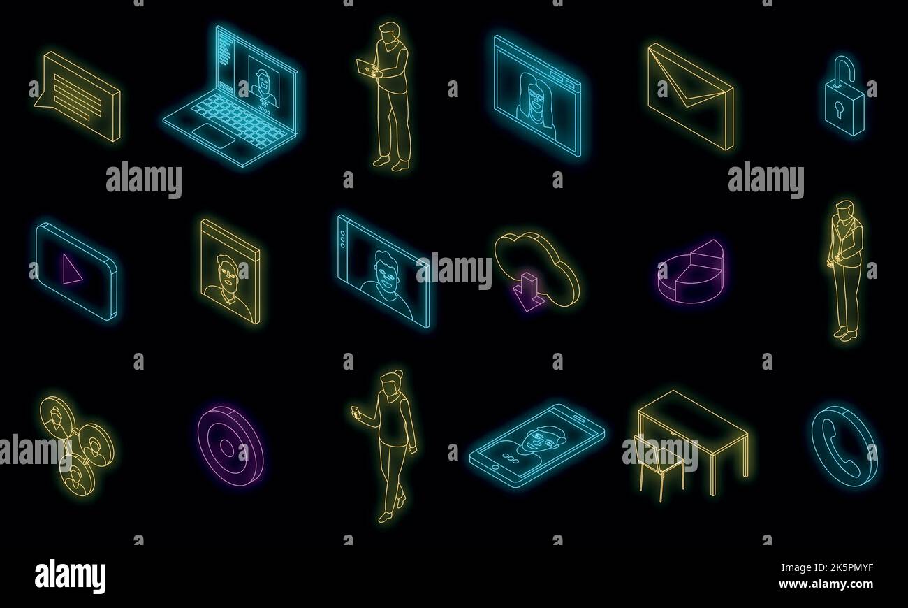 Online meeting icons set. Isometric set of online meeting vector icons ...
