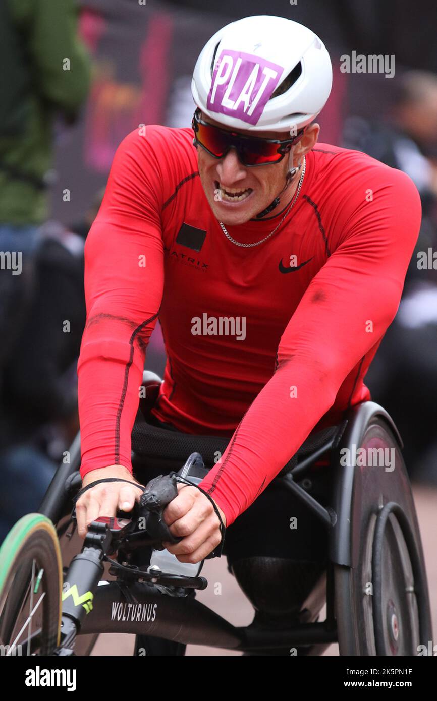 Jetze Plat, (NED) of the Netherlands finishes in the mens Wheelchair ...