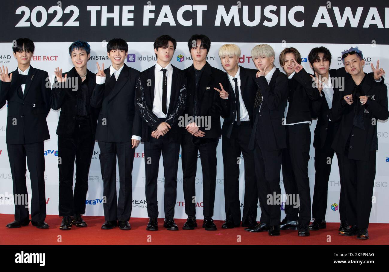 Seoul, South Korea. 8th Oct, 2022. South Korean-Japanese boy band Treasure, attend a red carpet ...