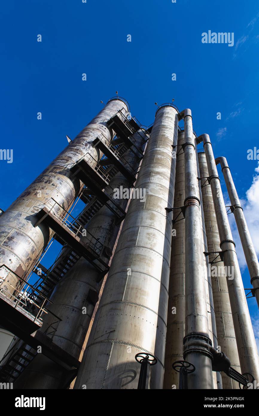 Low angle view of old rusty industrial chimney architecture structure ...