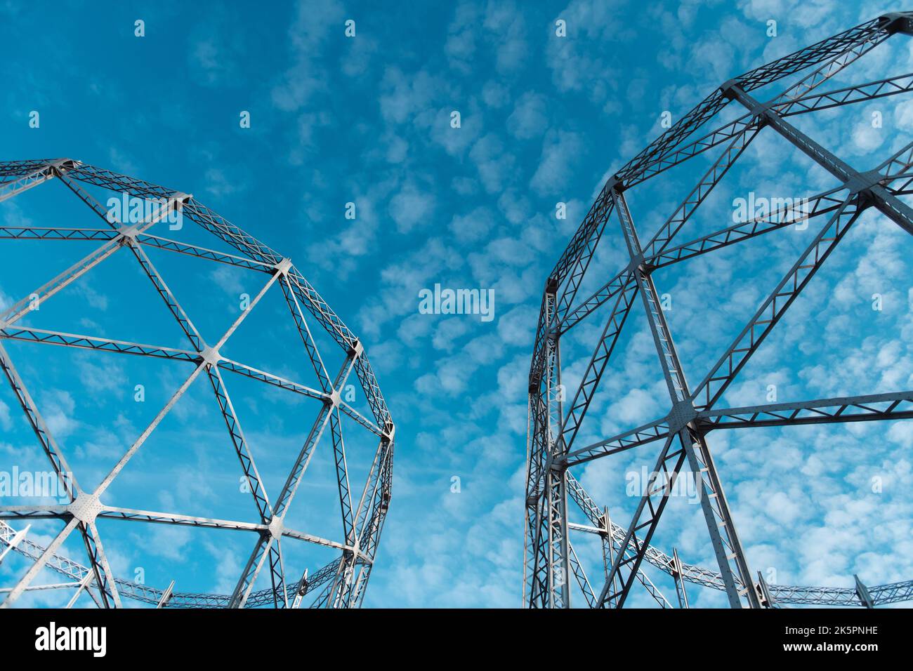 Low angle view of industrial architecture structure metallic skeleton ...