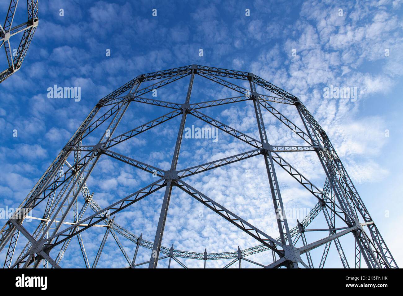Low angle view of industrial architecture structure metallic skeleton ...