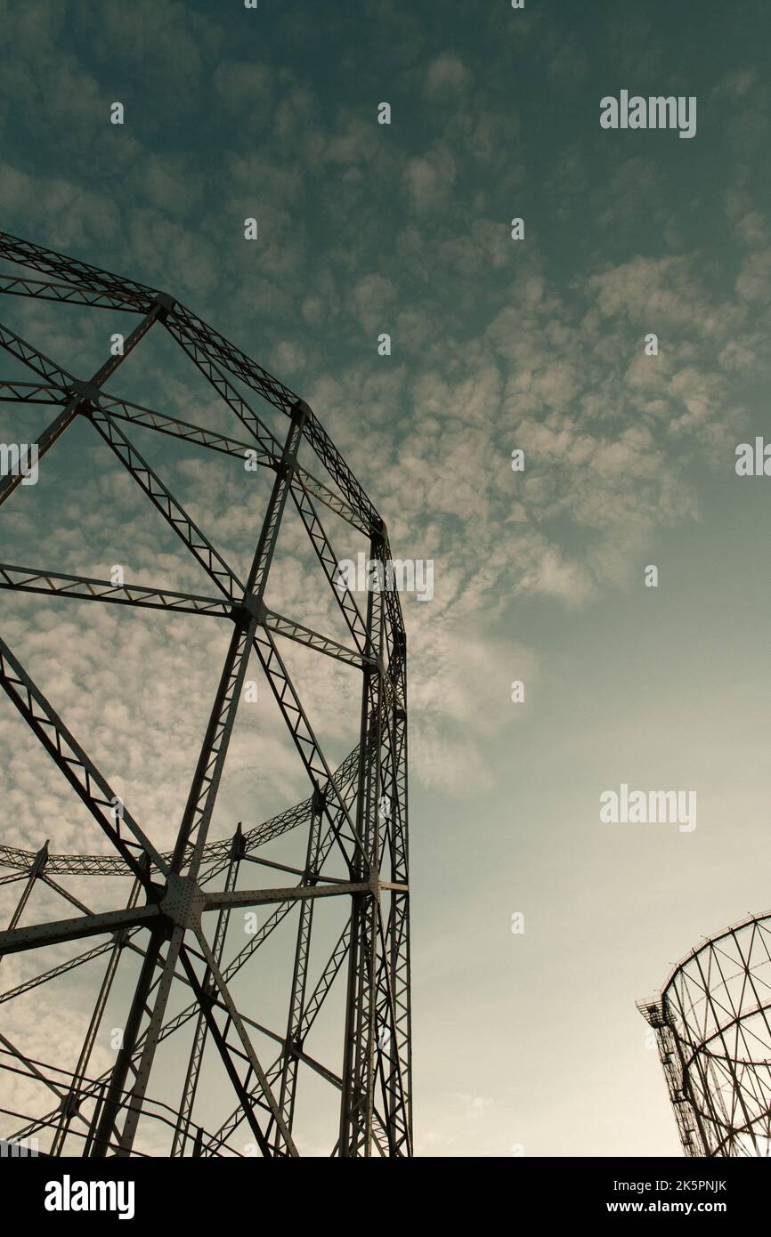 Low angle view of industrial architecture structure metallic skeleton ...