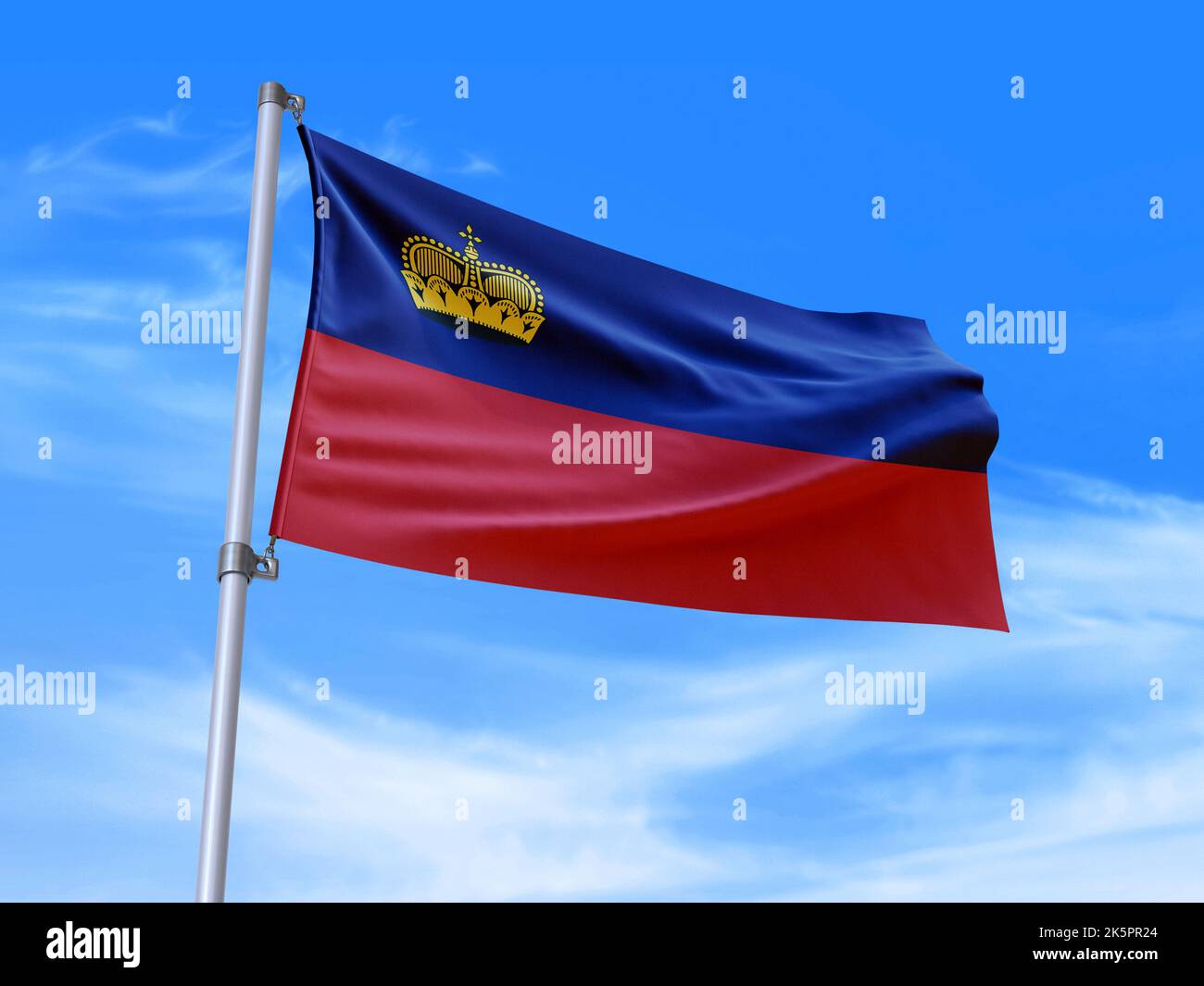 Beautiful Liechtenstein flag waving in the wind with sky background ...