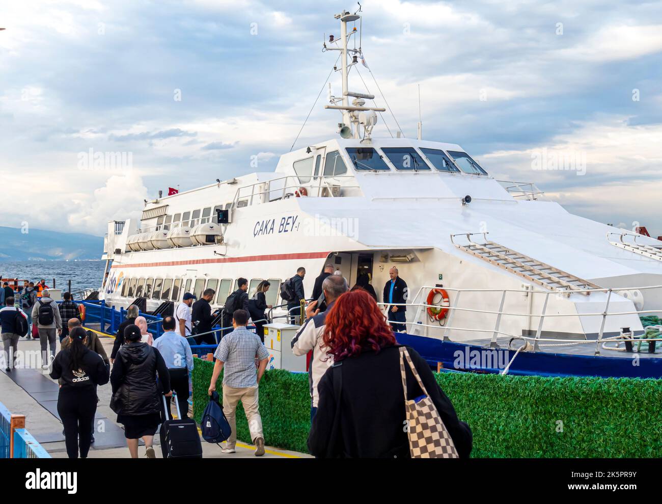 Passengers boarding Caka Bey boat in Bursa, Turkey. The boat takes ...