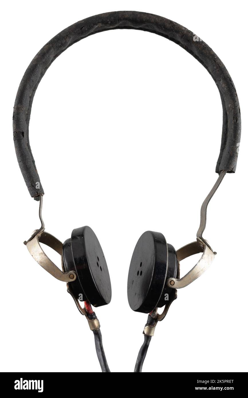 Old retro vintage headphones isolated on white background Stock Photo ...