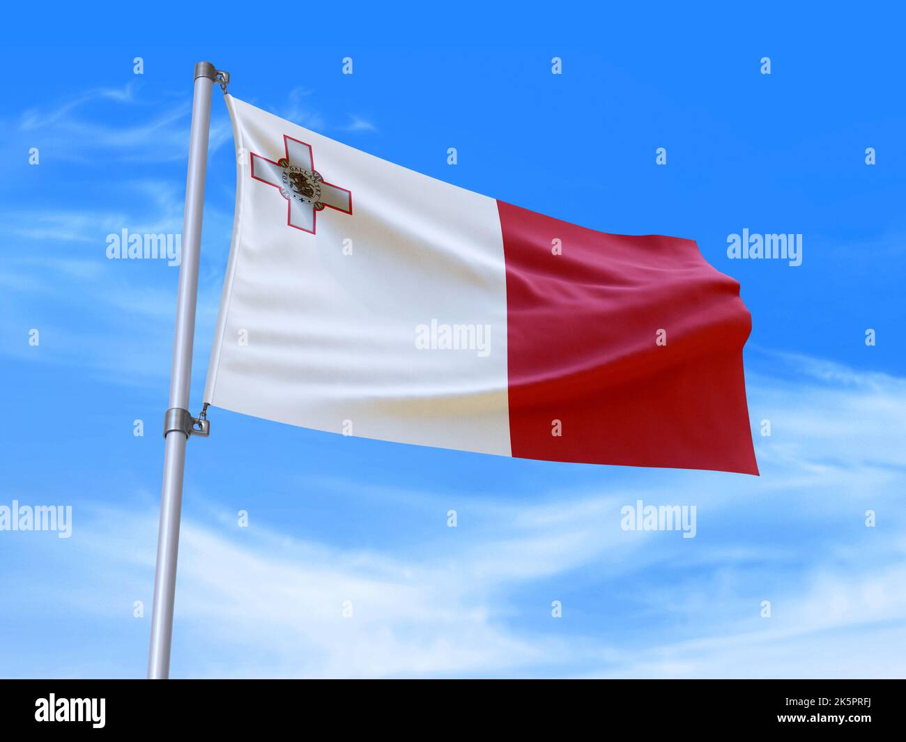 Beautiful Malta flag waving in the wind with sky background - 3D ...