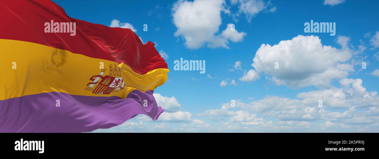 flag of Second Spanish Republic, Europe at cloudy sky background. flag ...