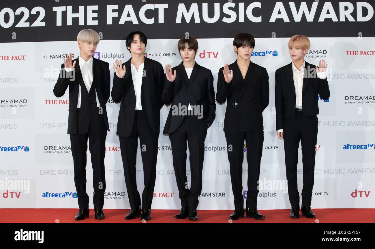 Seoul, South Korea. 8th Oct, 2022. South Korean-Japanese boy band Tomorrow X Together, (TXT ...