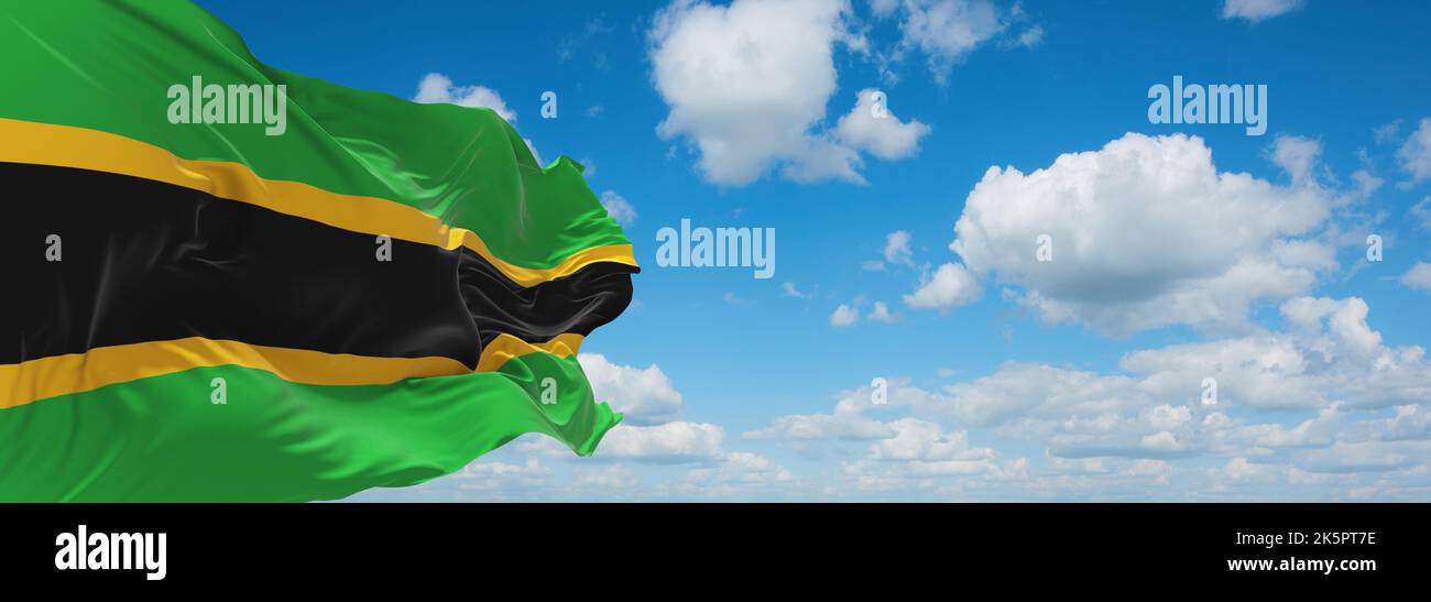 flag of Tanganyika 1961 1964, africa at cloudy sky background ...