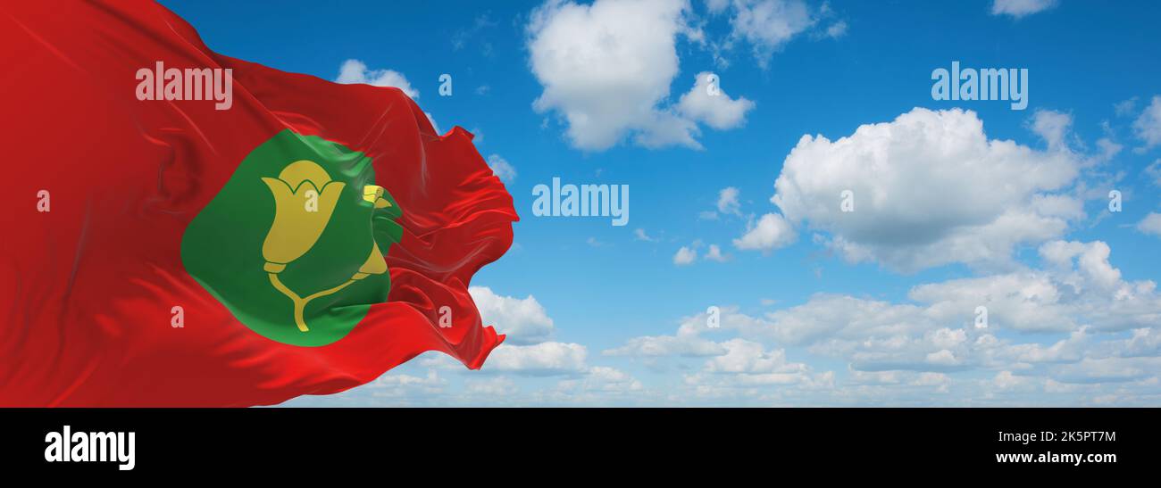 flag of Sultanate of Zanzibar 1963, africa at cloudy sky background ...