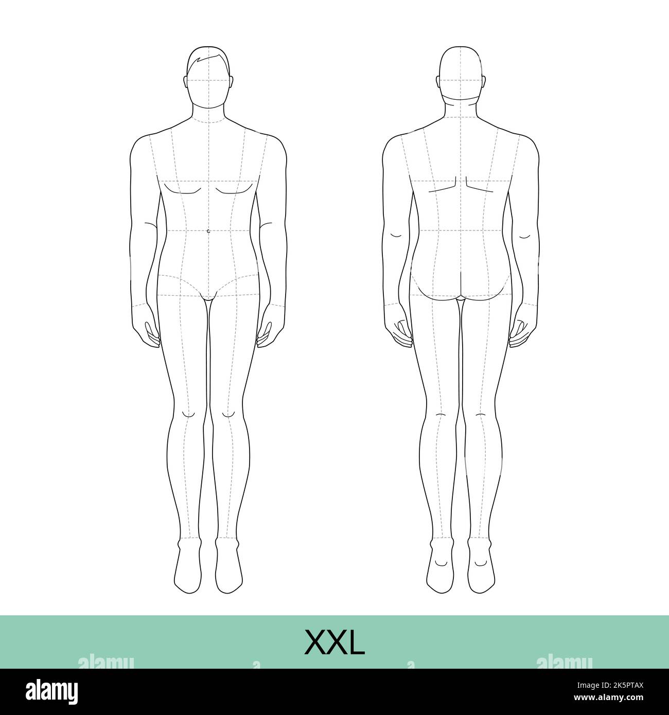 Set of XXL Size Men Fashion template 9 head size with main line Croquis ...