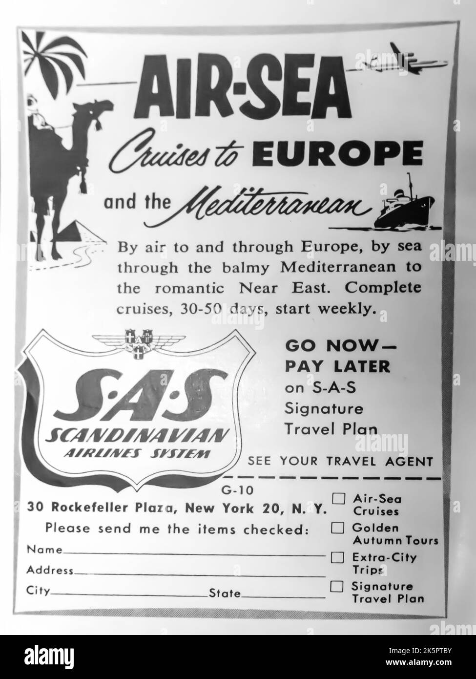 SAS Scandinavian airlines system, AIR-SEA cruises advertisement in ...