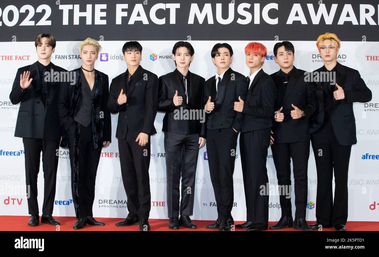 8 Oct 2022 - Seoul, South Korea : South Korean–Japanese boy band Ateez, attend a red carpet ...
