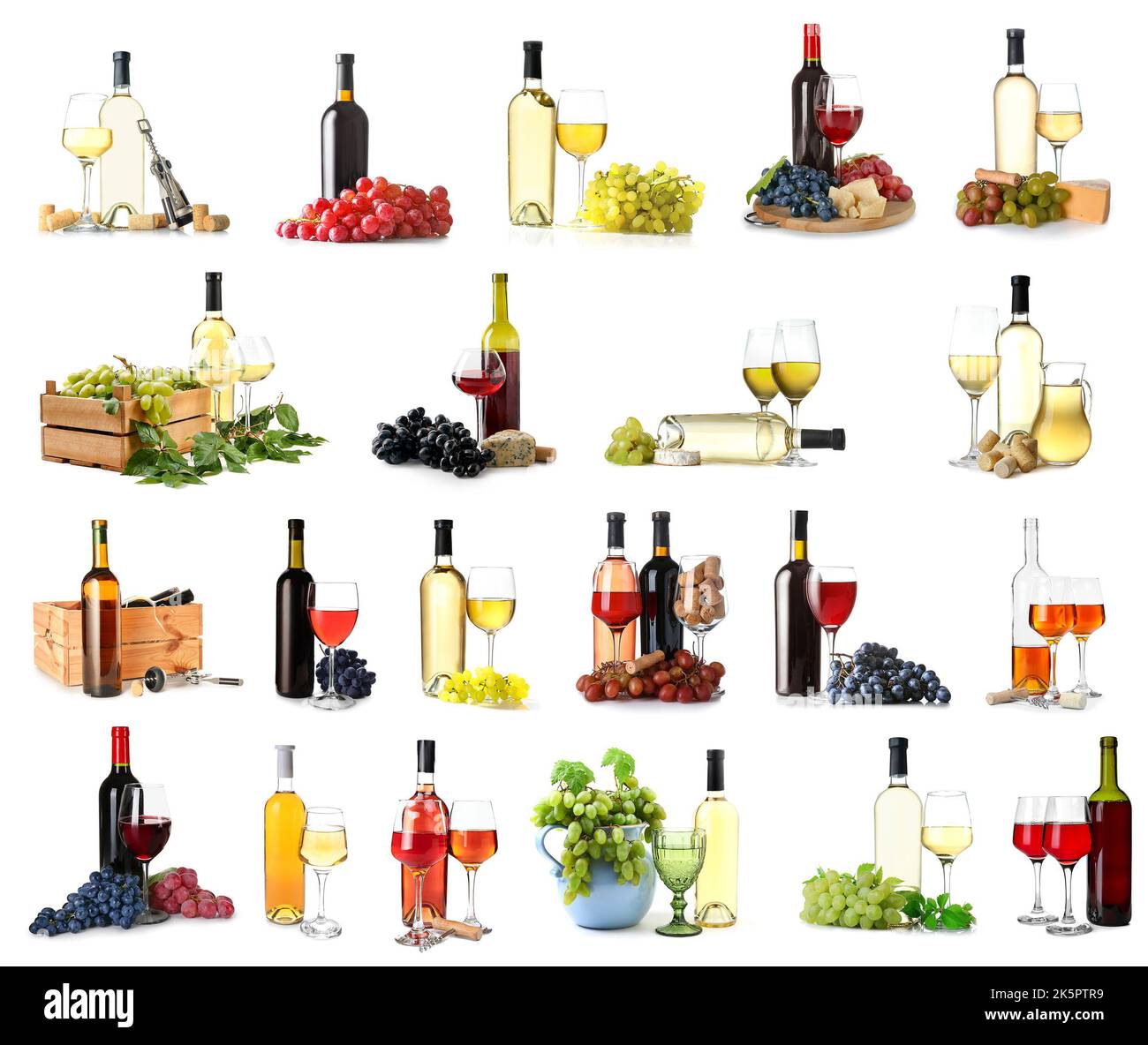 Set of different wine isolated on white Stock Photo - Alamy