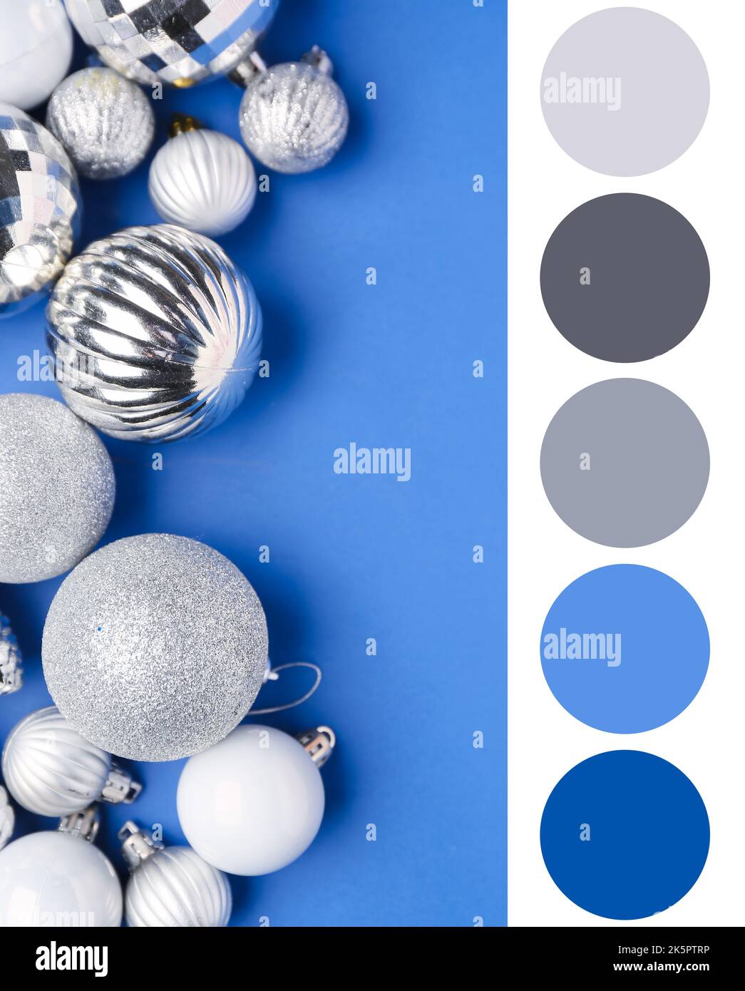 Stylish Christmas decor on blue background. Different color patterns ...