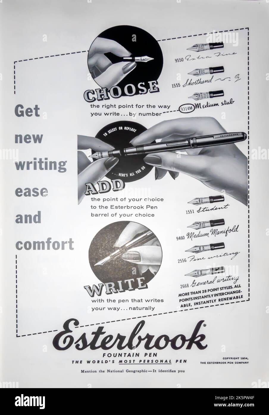 Esterbrook fountain pen advert in NatGeo magazine, 1954 Stock Photo - Alamy