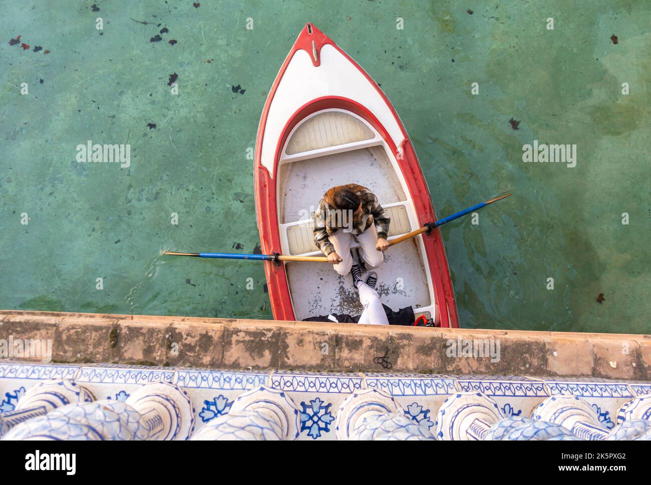 Seville tourism. Boat riding in Plaza de Espana, Seville historic ...