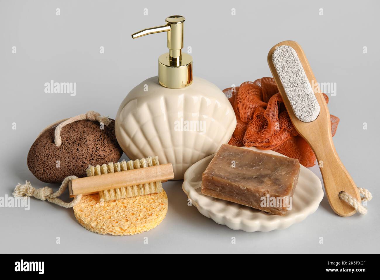 Set of different bath supplies isolated on white background Stock Photo ...