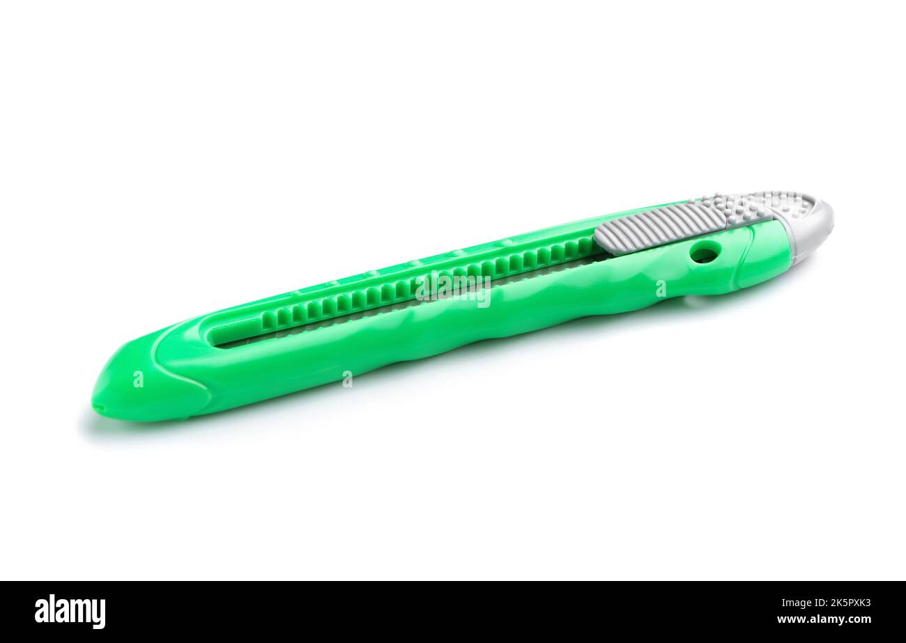 Green utility knife on white background Stock Photo - Alamy