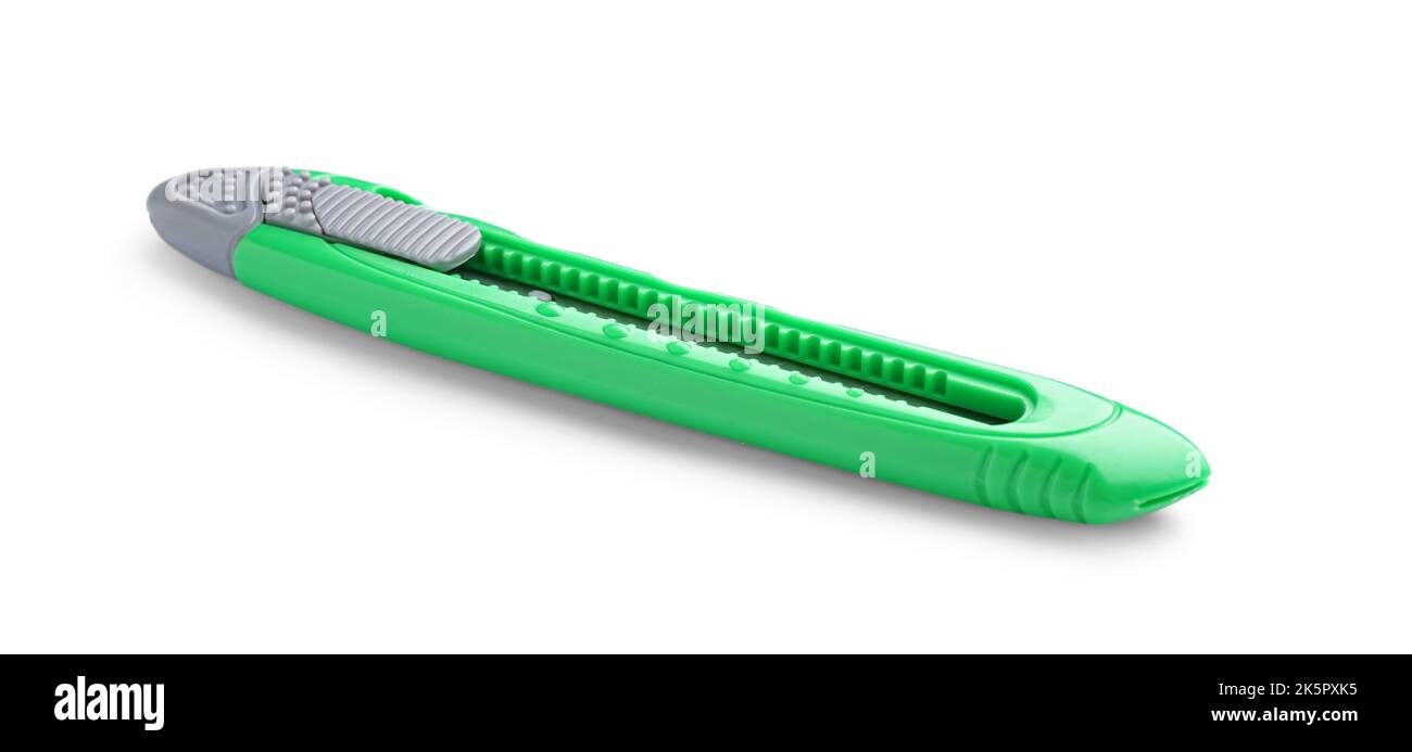 Green utility knife on white background Stock Photo - Alamy