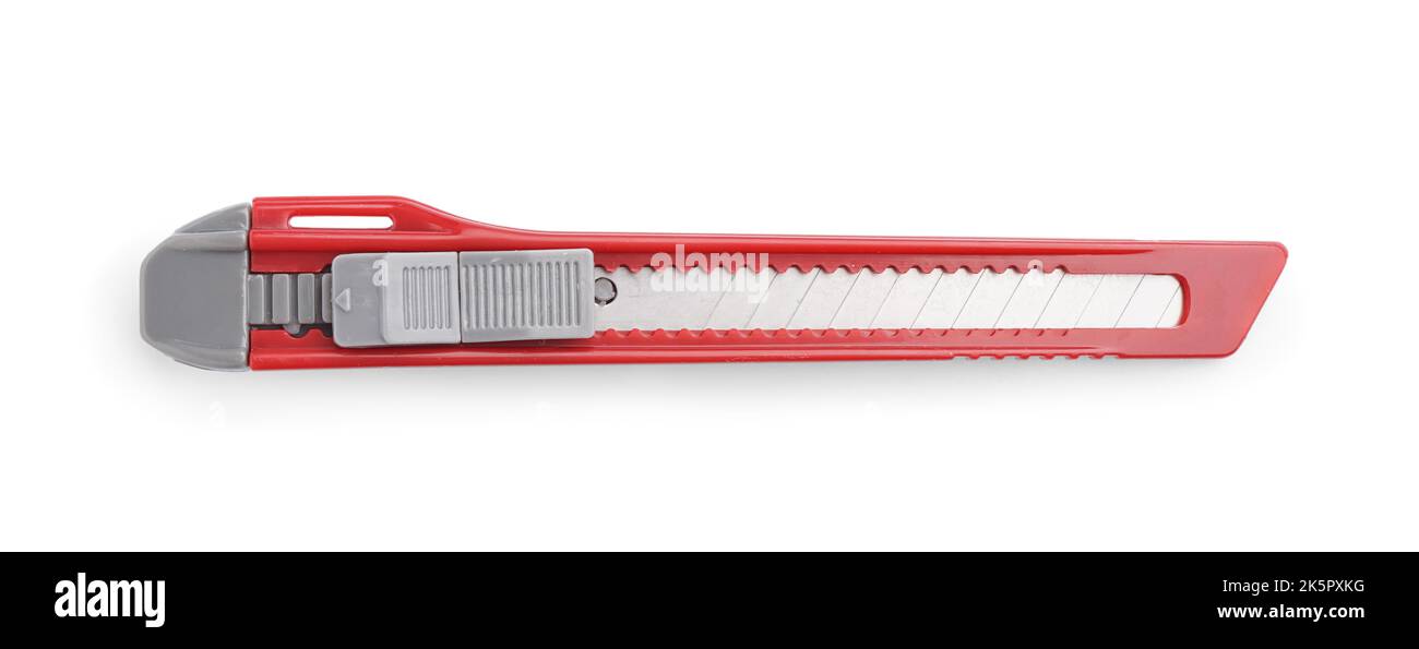 Red utility knife on white background Stock Photo - Alamy