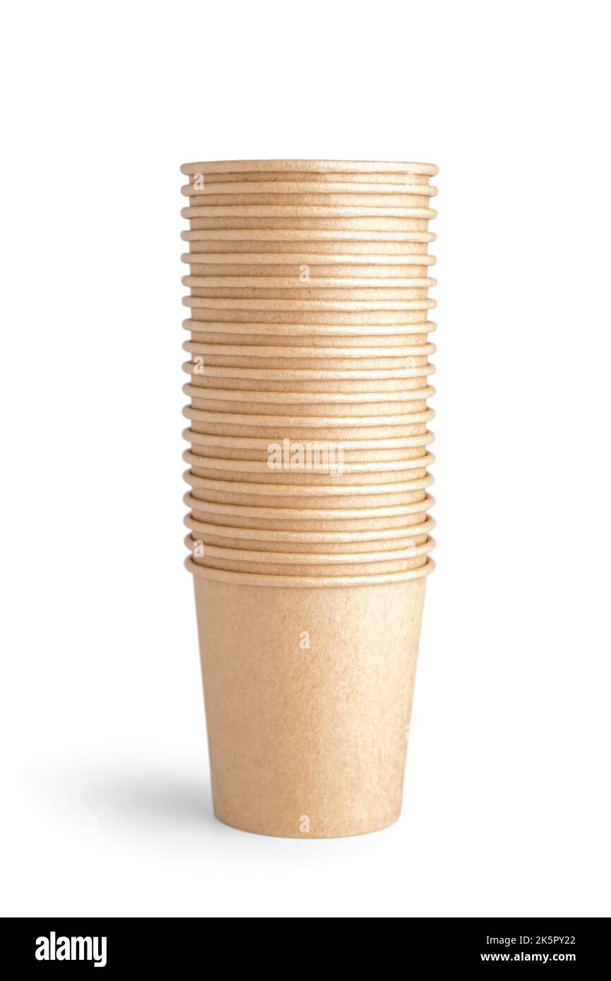 Stack of paper cups on white background Stock Photo - Alamy