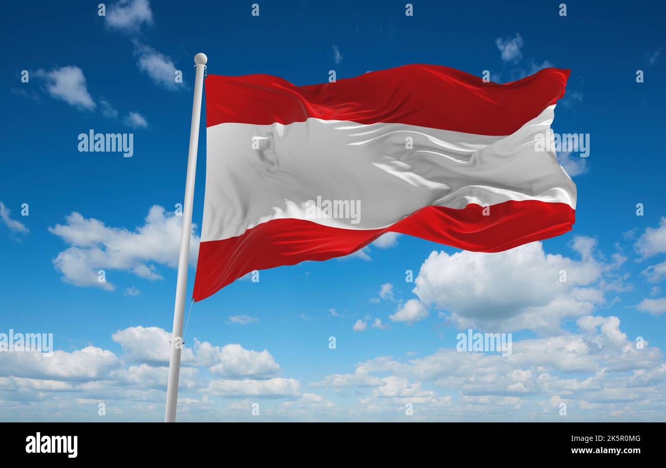 flag of Kingdom of Tahiti, Australia Oceania at cloudy sky background ...