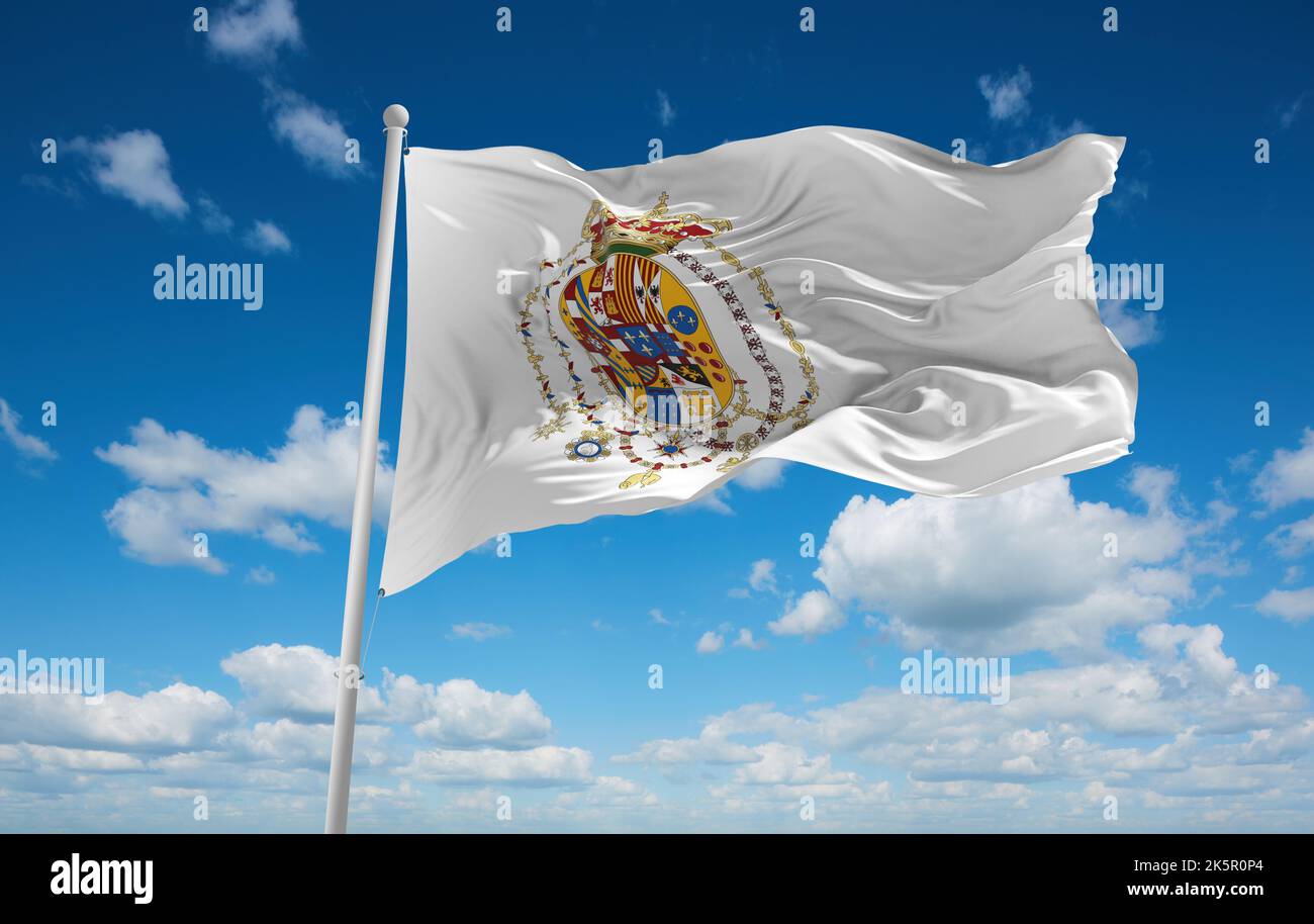 flag of Kingdom of the Two Sicilies 1816, Europe at cloudy sky ...