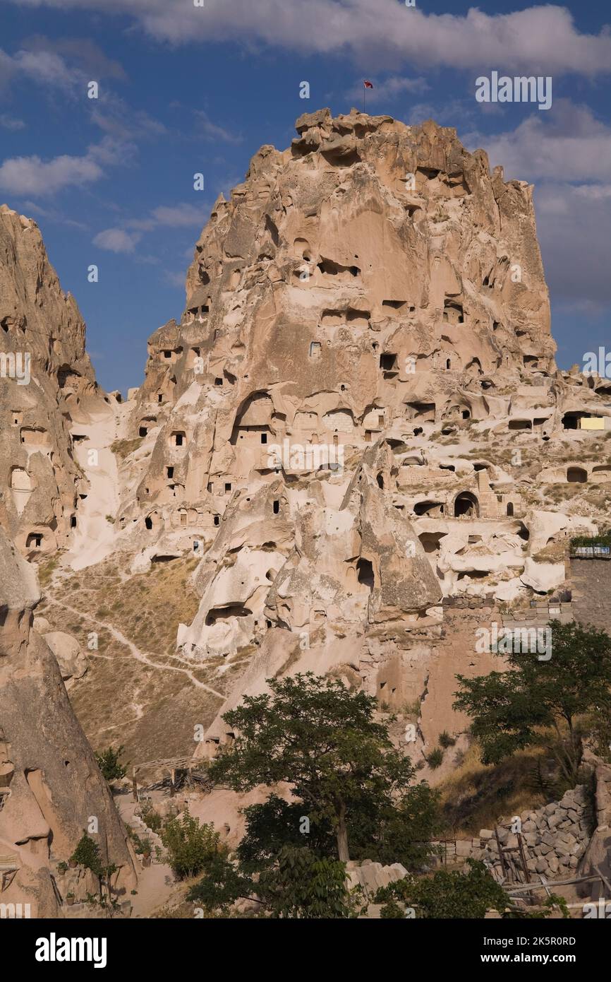 Rock-cut cave dwellings in Uchisar village, Cappadocia region, Turkey ...